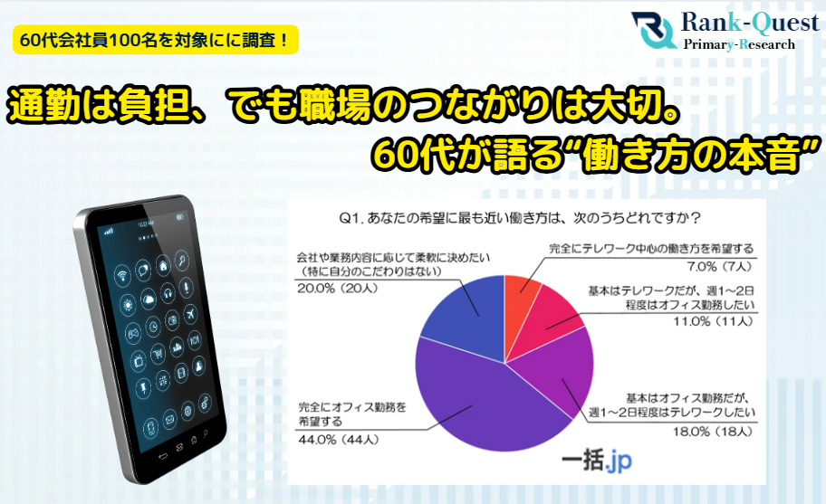 通勤は負担、でも職場のつながりは大切。60代が語る“働き方の本音”（法人携帯マッチングサイト"一括.jp"調べ） - IKKATSUお役立ちコラム